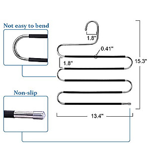 8pcs Pants Hangers S-Type Jeans Trousers Hangers Stainless Steel Clothes Hangers Closet Space Saving for Pants Jeans Scarf Organizer (Black with 10 Clips)