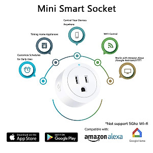 Smart Plug Amysen - A Certified & Alexa, Echo & Google Home – Only WiFi 2.4G (4- Pack) (C LED Green)