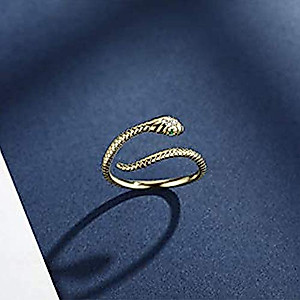 Adjustable Cool Versatile Snake Ring Minimalist Bohemian Evil Eye Animal Rings Inlaid with Zircon Gold Plating for Women Girls-Silver