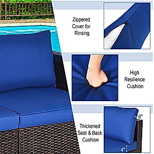 Tangkula Wicker Loveseat 2 Piece, Patio Furniture Couch with Removable Cushions, Rattan Loveseat Sofa for Balcony, Deck, Garden and Poolside