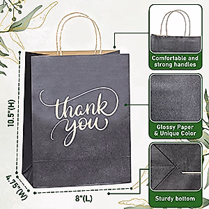 LEAFIPO 50 Pcs Black Paper Bags With Handles Bulk, Thank You Gift Bags Medium Size 8 x 4.75 x 10, Kraft Paper Bags for Small Business, Shopping, Wedding, Party, Retail, Goodies, Wholesales, Boutique