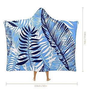 TaoYTao 50"x60" Women Summer Flower Blue Blanket Hoodie, Foldable Wearable Funny Hooded Blanket Robe Cloak, Christmas Birthday Gifts Anniversary For Wife Girlfriend Women