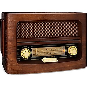 ClearClick Classic Vintage Retro Style AM/FM Radio with Bluetooth, Aux-in, & USB - Handmade Wooden Exterior Dark Brown