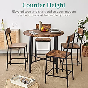 Best Choice Products 5-Piece Modern Round Counter Height Dining Set for Home Kitchen, Dining Room w/ 4 Chairs, 1.5in Thick Table - Brown