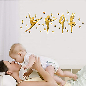 QISHENG Ballet Girl Mirror Dance Classroom Baby Girl's Room Bedroom Wall Stickers 39.4x14.2" (Gold)