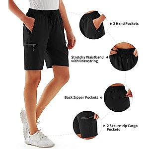 URBEST Women's Hiking Cargo Shorts Quick Dry Lightweight Summer Shorts for Women Outdoor Travel Golf Active with Zipper Pockets Black L