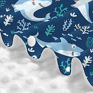 Rutiea Sharks and Fishes Car Seat Cover for Babies, Peekaboo Opening Minky Carseat Canopy Stroller Cover for Newborn, Mom Nursing Breastfeeding Covers, Blanket for Infant Toddler