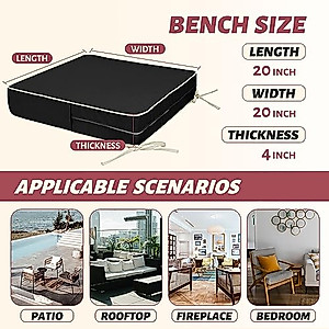 Parkerly Outdoor Patio Chair Cushion 20x20x4 Inch Waterproof Seat Cushions Indoor Double Piping Durable Comfortable Square Dining Chair Pads Black with Zipper Chair Pad-Set of 1