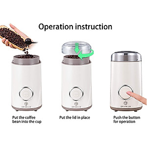 DR MILLS DM-7441 white Coffee Grinder Electric Coffee Bean Grinder,Spice Grinder,Blade & cup made with SUS304 stianlees steel (White)