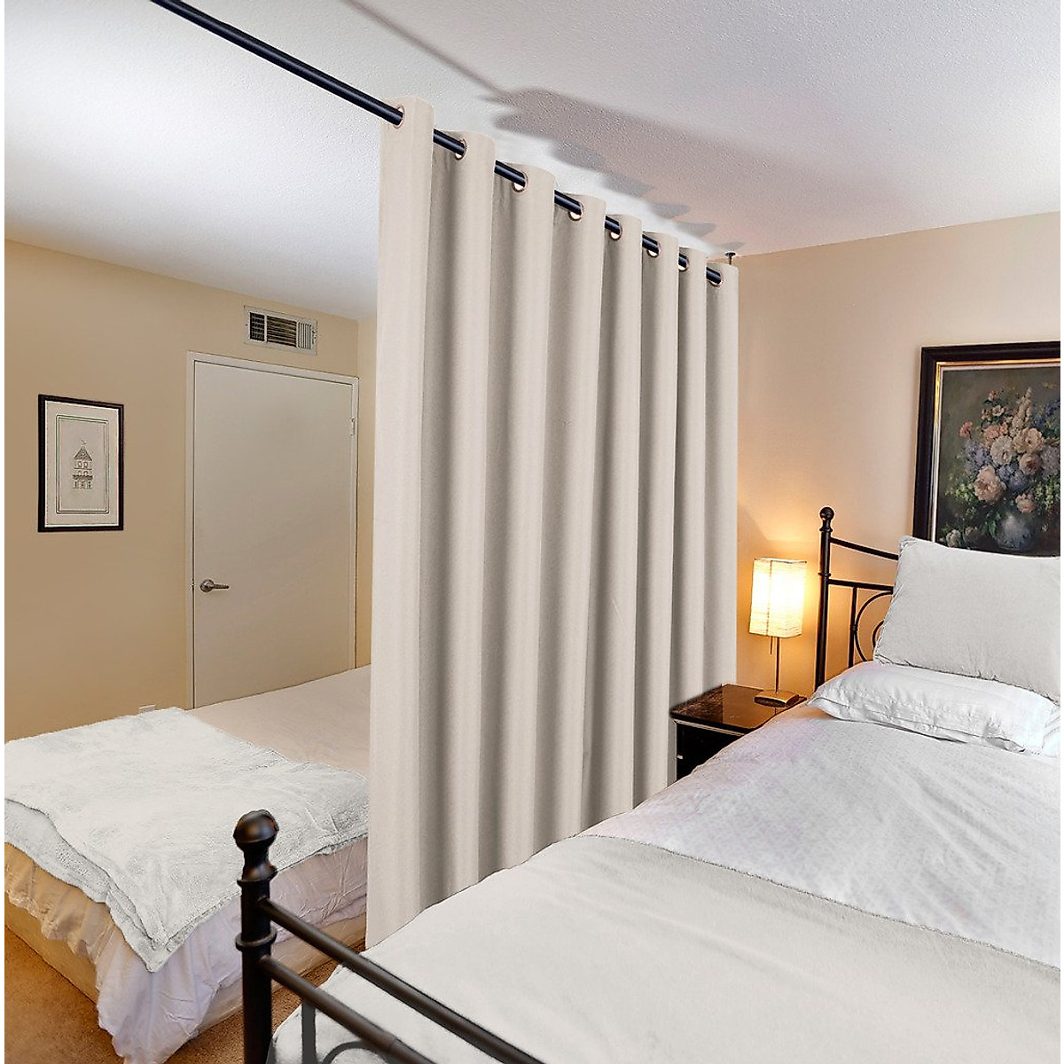 H.VERSAILTEX Room Darkening Linen Curtain for Bedroom/Living Room Extra Wide Blackout Curtains 100 x 84 Inches for Patio Glass Door, Primitive Textured Thick Linen Burlap Look Fabric, Heather Ivory