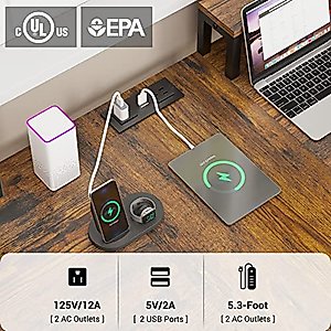 SEDETA 94.5" Home Office Desks, Computer Gaming Desk with Storage, LED Lights, Power Strip with USB, Keyboard Tray & Monitor Stand, Extra Long Double Desk for 2 Person, Rustic Brown
