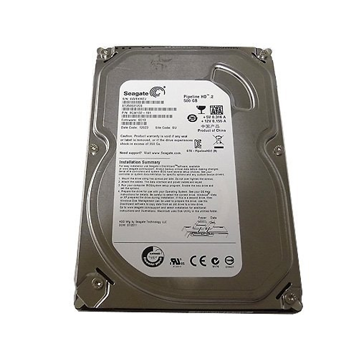 Seagate Pipeline HD ST3500312CS 500GB 5900RPM 8MB Cache SATA II 3.0Gb/s 3.5in Internal Hard Drive (PC, RAID, NAS, CCTV DVR) [Renewed] -w/1 Year Warrany