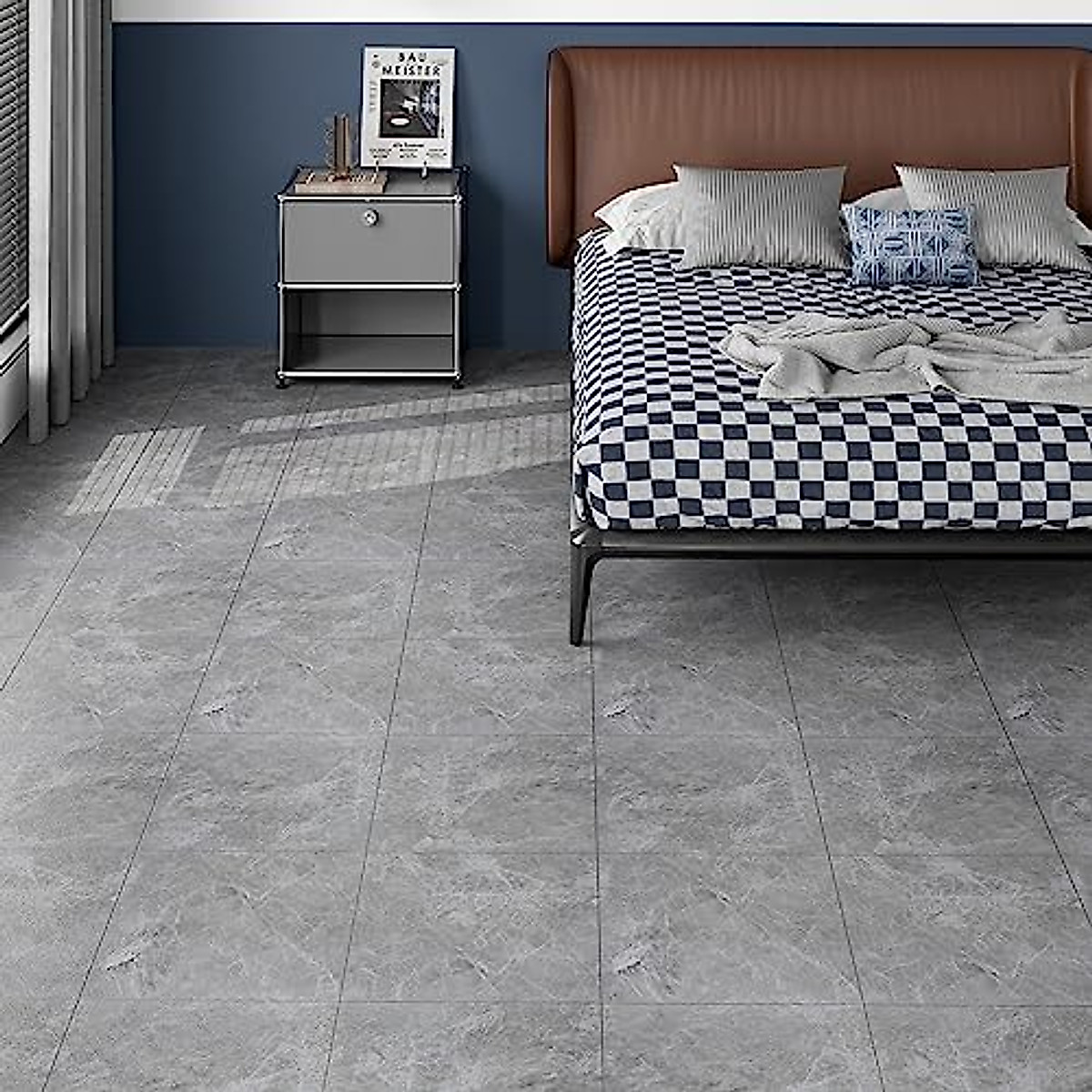VaryStyle 12"x12" Peel and Stick Floor Tiles - Grey Marble Vinyl - 10 Pack - Waterproof, Self-Adhesive, Removable - Sticky Vinyl Flooring for Bathroom, Bedroom, Kitchen
