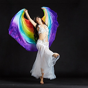 DEMON BABY 2020 Professional High-grade Pure Silk Half Circle Rainbow Belly Dance Veils Scarf Big Shawl(1Pair-Double Veils;#4)