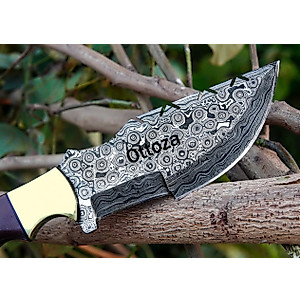 Ottoza Tracker Knife & Bone Handle - Damascus Hunting Knife - Horizontal Carry Knife Sheath 256