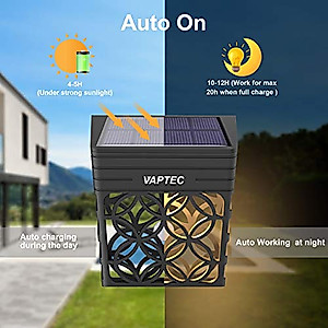 VAPTEC 4 Pack Outdoor Step Lights Decorative Solar Lights Outdoor Solar Fence Lights,Waterproof Solar Deck Lights for Patio, Stair, Pathway, Pool, Backyard,Warm White Lighting