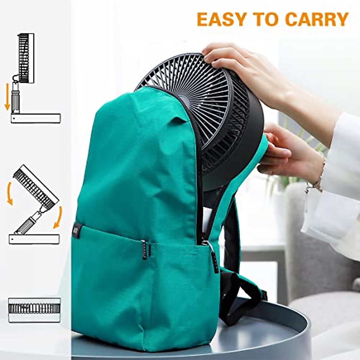 Small Fan 8" Remote Control, AC/DC, 90°Oscillating, 4 Speeds, Timer, Adjustable Tilt, 70-Inches Cord Ultra Quiet, for Home Office Bedroom Toilet Garage RV Camping (Black 8in Portable Fan)