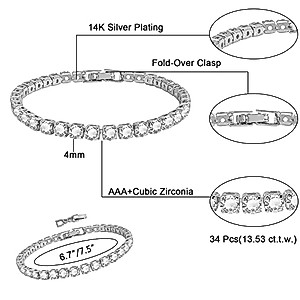 TENGTENGFIT Tennis Necklace Bracelet Earrings Jewelry Sets for Women Teen Girls 14K Silver Plated Cubic Zirconia Fashion Jewelry Hypoallergenic