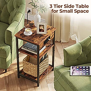 Rolanstar Computer Desk L Shaped 59'' with LED Lights and Power Outlets, Reversible L Shaped Gaming Desk Bundle End Table with Charging Station, 3 Tier Slim Nightstand