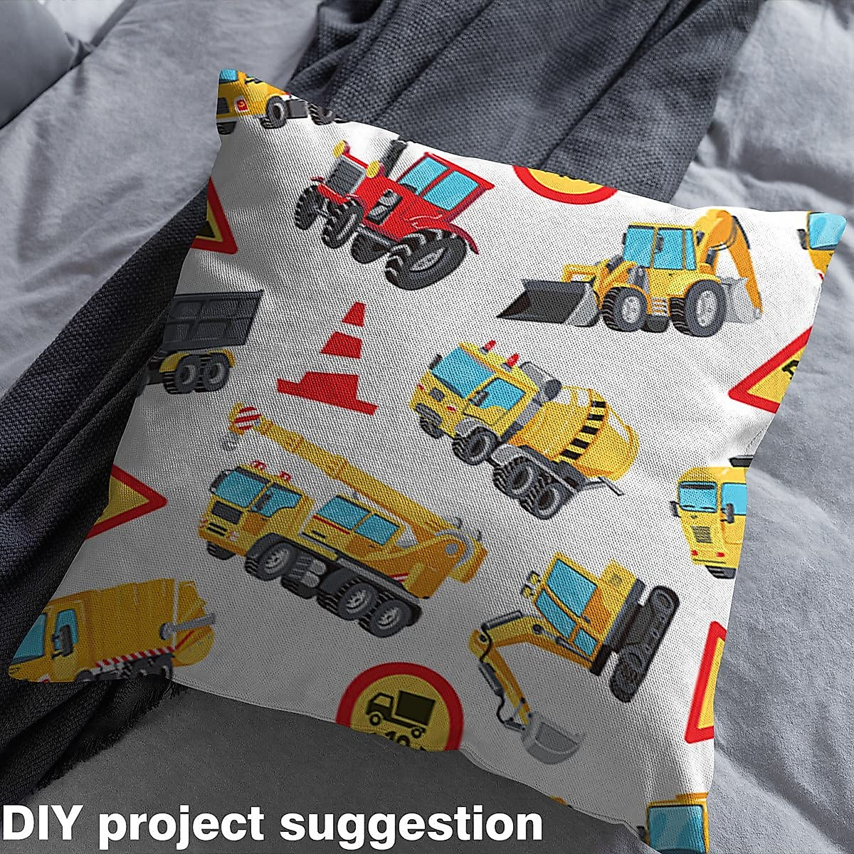 Cartoon Excavator Fabric by The Yard Cute Tractor Construction Vehicle Fabric for Kids Teens Boys Outdoor Equipment Trucks Decor Fabric for DIY Upholstery and Home Accents 1 Yard,36" L x 59" W