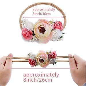 mligril Baby Girl Floral Headbands- 3pcs Nylon Headband Handmade Flower Crown Elastic Hairband Newborn Toddler Hair Accessories Gifts for Girls （1-6 years old）