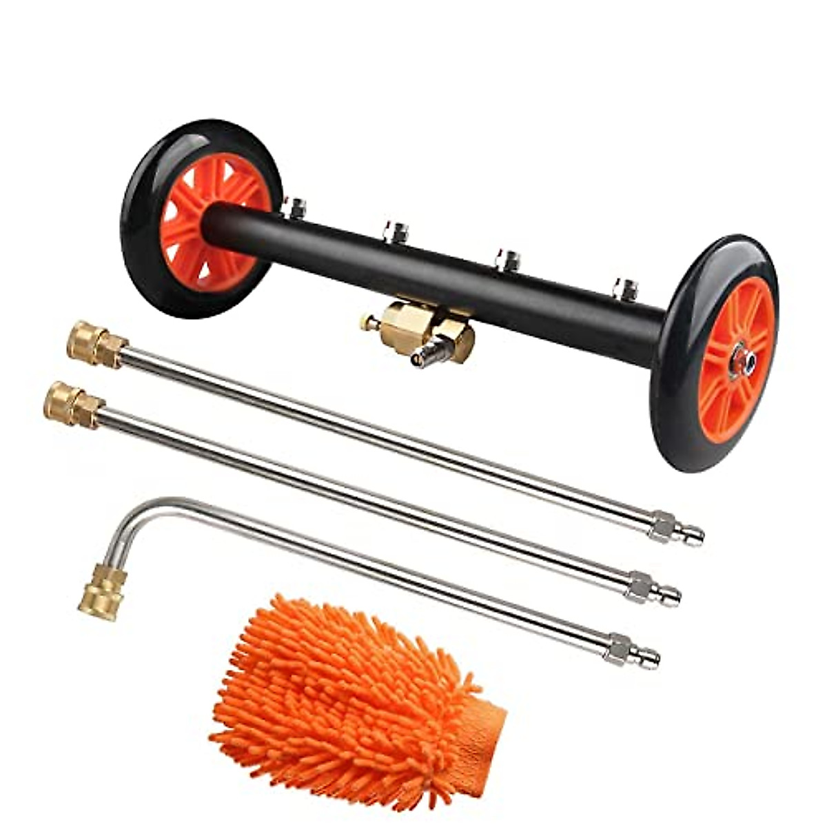 Sooprinse Pressure Washer Undercarriage Cleaner, 16 Inch Dual-Function Undercarriage Water Broom, with 3 PCS Extension Wand and Wash Mitt, 4000 PSI