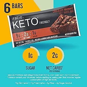 Ratio Soft Baked Bars, Chocolate Brownie, 1g Sugar, Keto Friendly, 5.34 OZ (6 Bars)