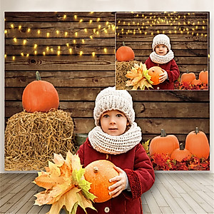 Fall Thanksgiving Wood Backdrop for Photography Party Decorations Autumn Wooden Plank Pumpkin Harvest Hay Photo Background Kids Adults Birthday Baby Shower Farm Theme Backdrop Studio Props 10x6.5ft