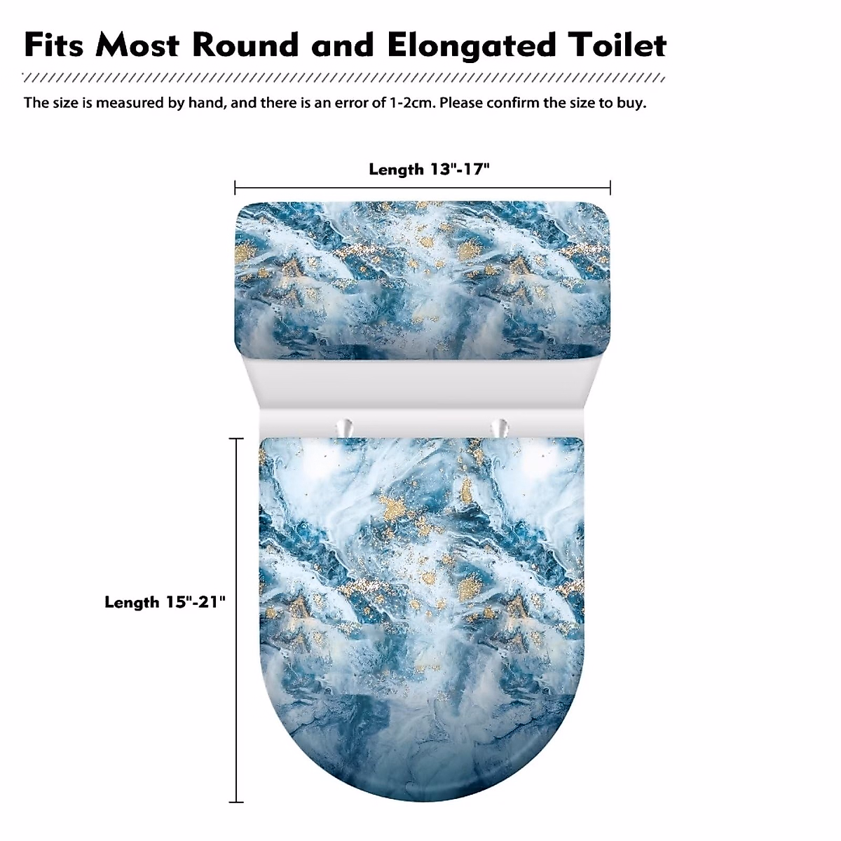 TODIYADDU Marble Print Toilet Tank Covers Elongated Toilet Lid Covers Universal Toilet Cover Set for Bathroom Fits Most Toilet Tanks & Lids Easy Install Travel-Friendly Toilet Lid & Tank Covers-1