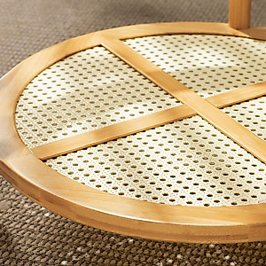 Gdrasuya10 Modern Bamboo Side Table End Table, 2 Tier Round Side Table with Rattan Shelf Glass Tabletop Accent Table Night Stand Bohemia Style for Living Room Balcony (22 inch)