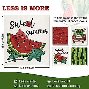 AnyDesign Watermelon Swedish Kitchen Dishcloth Summer Cotton Kitchen Towel Fruit Truck Dish Towels Reusable Absorbent Cleaning Dish Cloths for Housewarming Cleaning Wipes, 4Pcs, 7 x 8 Inch