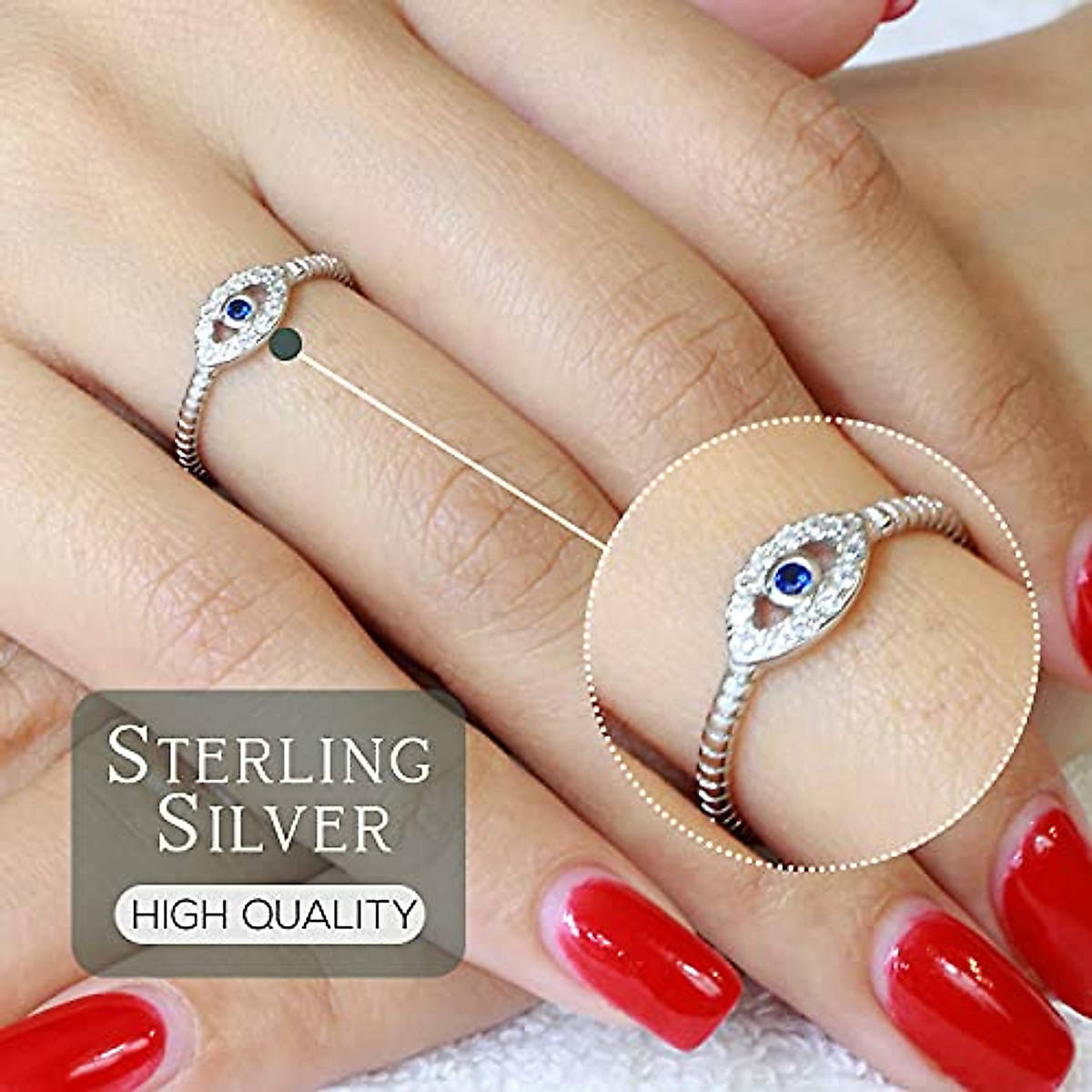 CloseoutWarehouse Simulated Sapphire Cubic Zirconia Evil Eye Ring Sterling Silver Size 3