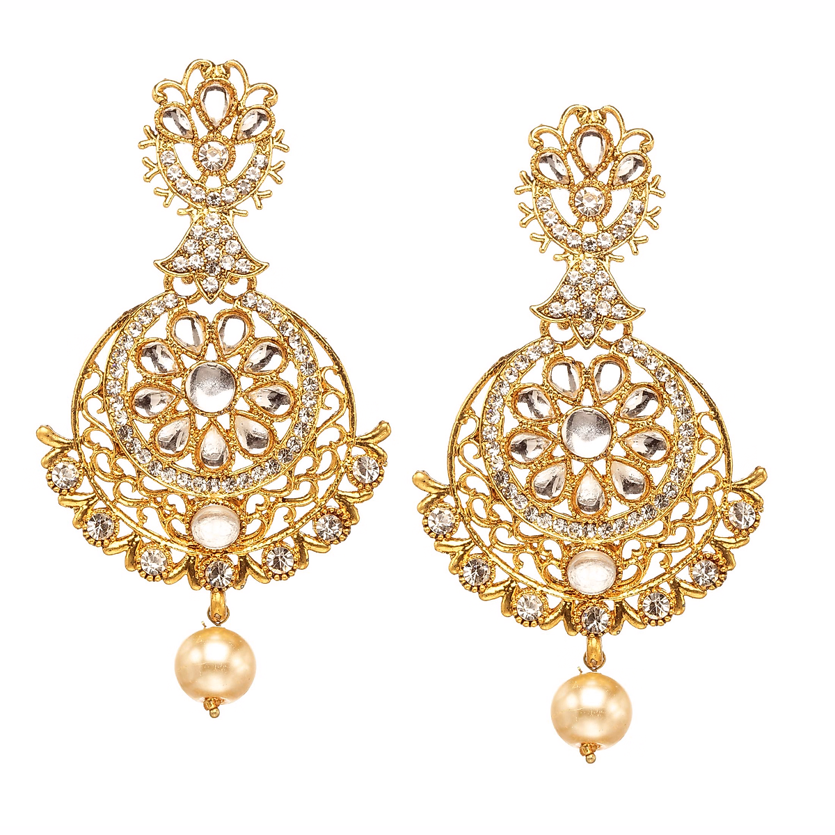 Bindhani Bollywood Fashion Kundan Stone Indian Drop Earrings With HeadPeice Maang Tikka Set For Women (Gold)