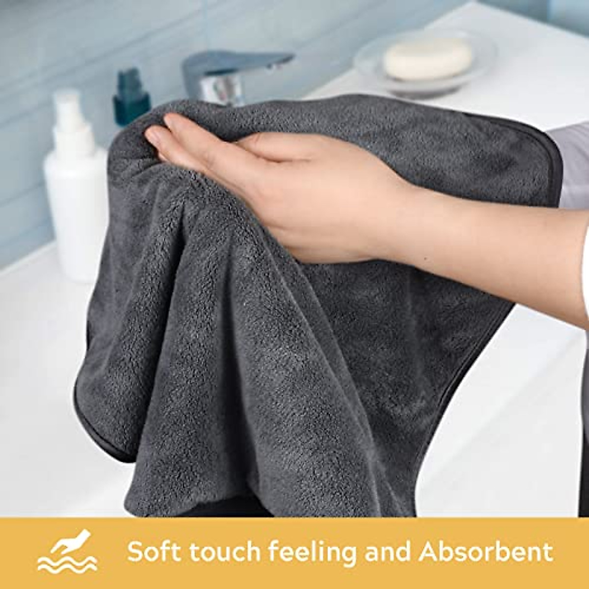SINLAND Microfiber Hand Towel for Bathroom Super Soft Makeup Remover Cloth Washcloth for Home Spa Sports Face Cleansing Towel 16Inch x 30Inch Grey 3 Pack