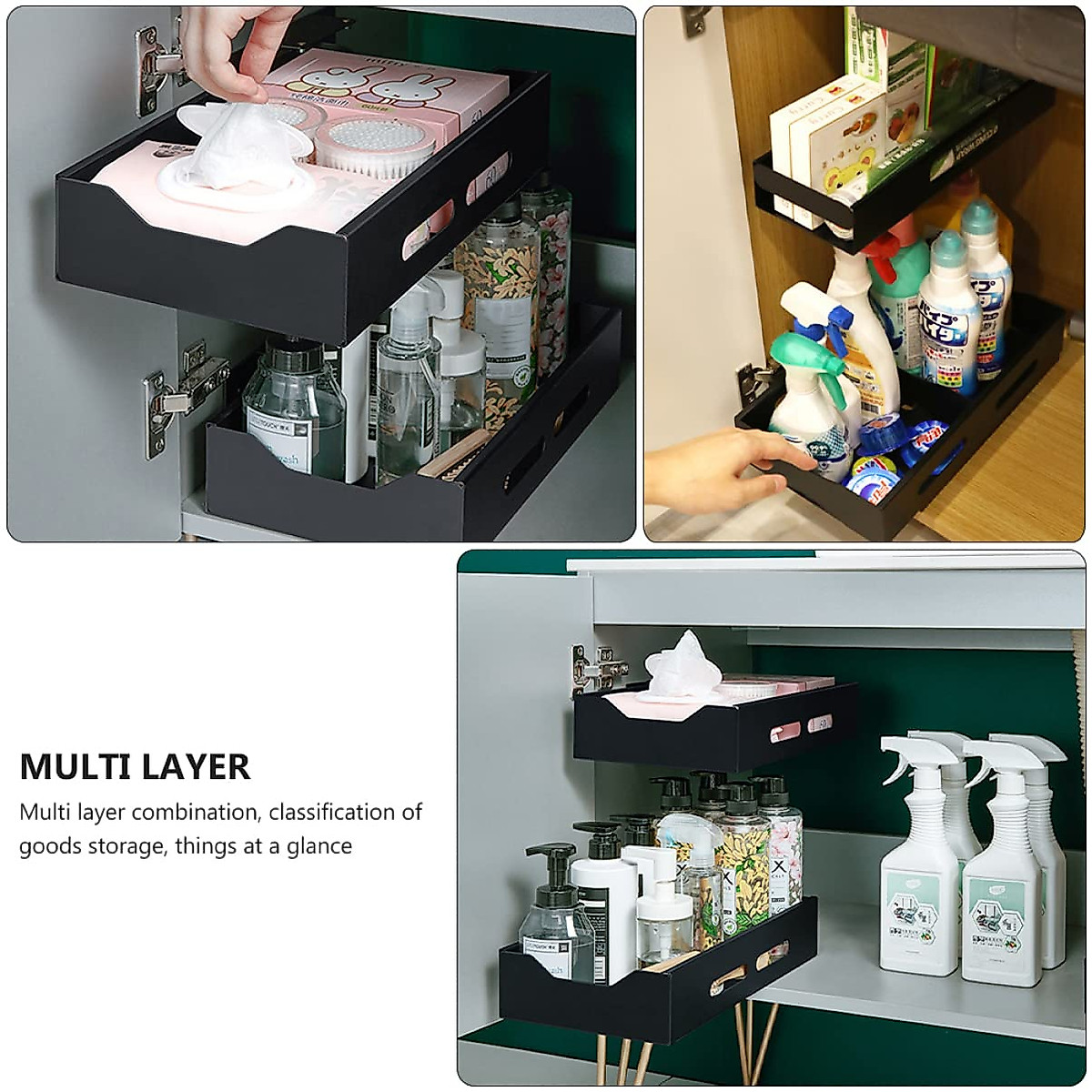 Alipis 1pc Home Organizer Function Sliding Organizers Out Bath Caddy Multi Square Telescopic Side for Storage Side-Pulling Draining Shelf Pulling Stainless Pull Holder Wall Steel Plastic