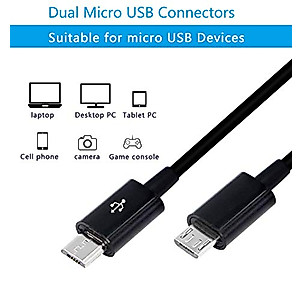 CERRXIAN 8 Inch USB 2.0 Type A Male to Dual Micro USB Male Splitter Y Data Charge Connector Adapter Cable (Black)