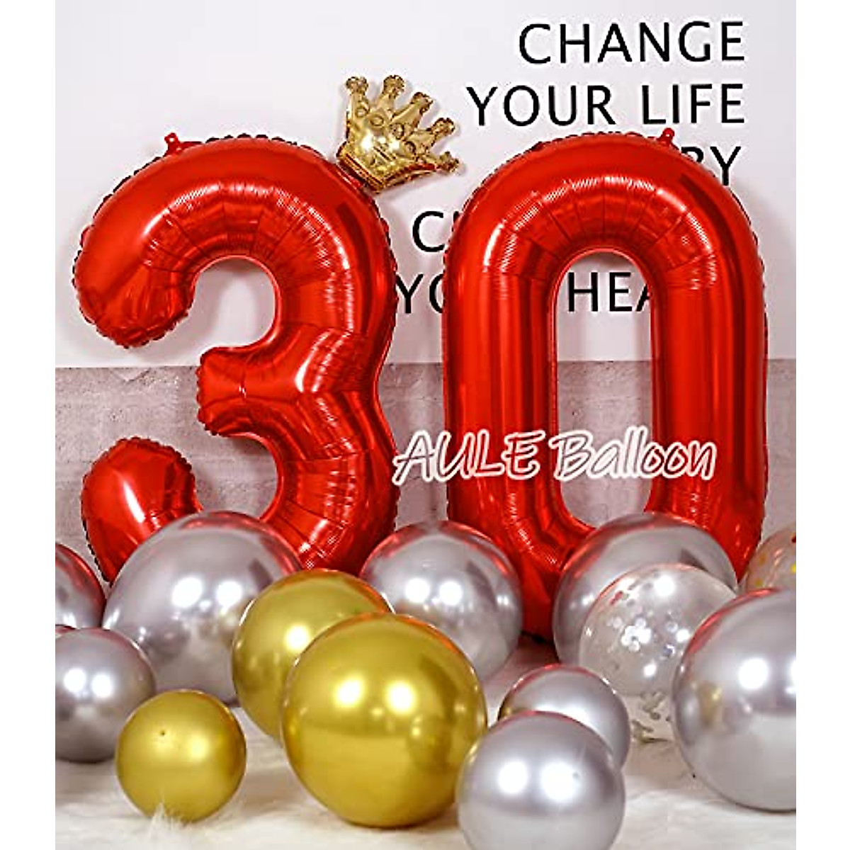 AULE 40 Inch Big Red Foil 30 Number Balloons for Women Large 30th Happy Birthday Decorations Giant Huge Helium Mylar 30rh Anniversary Party Decor