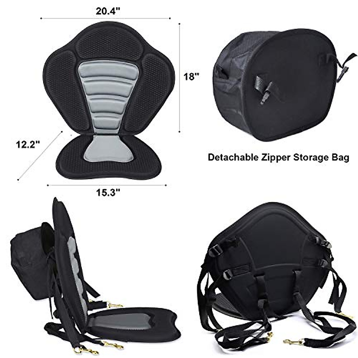 2 Pack of Kayak Seat Deluxe Padded Canoe Backrest Seat Sit On Top Cushioned Back Support SUP Paddle Board Seats with Detachable Storage Bag 4 Adjustable Straps for Kayaking Canoeing Rafting Fishing