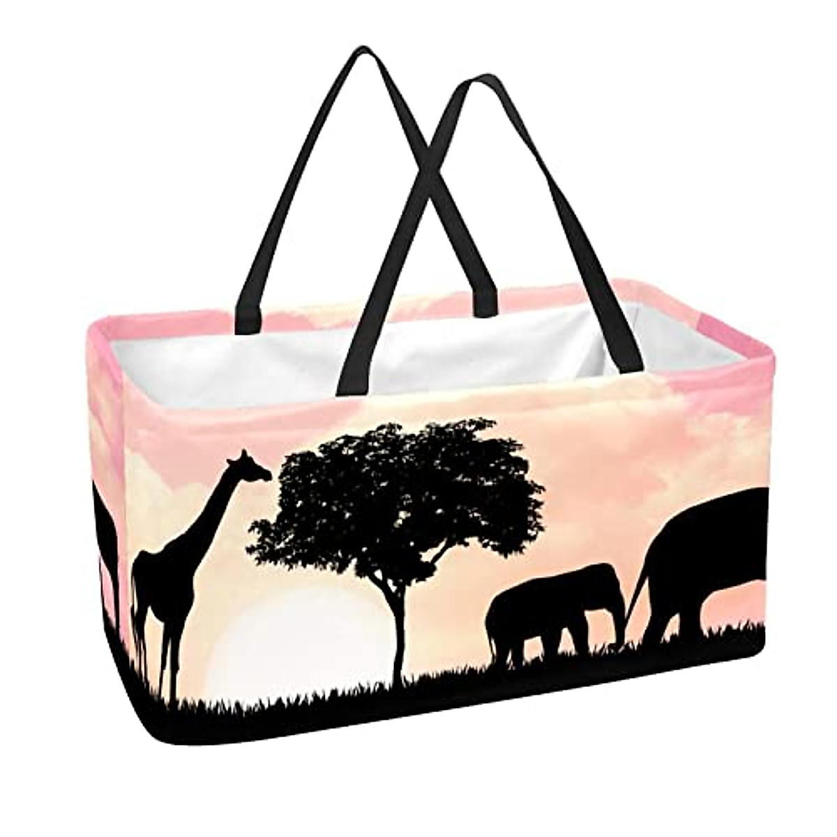 LORVIES Large Rectangular Baskets for Storage, Elephants Giraffe Nature Closet Storage Bins Organizing Baskets