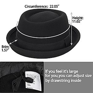 Mens-Pork-Pie-Hat Flat-Top-Bowler-Hat Wool-Fedora-Hat for Women
