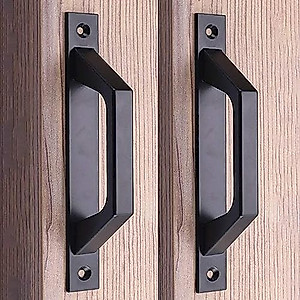 BQLZR Sliding Barn Door Pull Handle 8" for Cabinets Black Aluminum w/Base Pack of 2