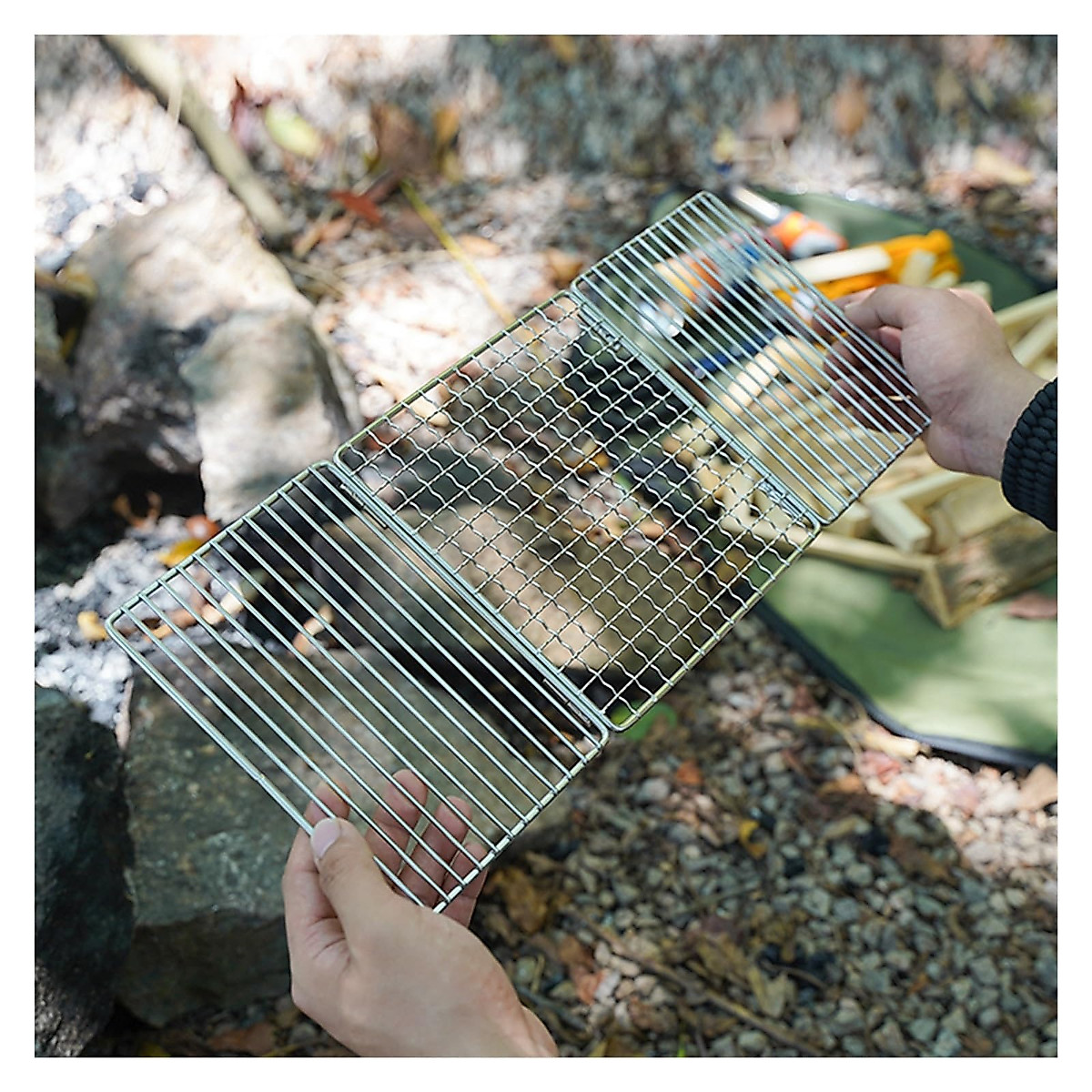 ZICANA BBQ Grill Stainless Steel Barbecue Grill Rack Cooking Foldable BBQ Grill Stand with Storage Bag Outdoor Accessories Picnic Picnic