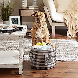 Bone Dry Pet Storage Collection Striped Paw Patch Bin, Small Round, Grayz, Medium Breeds