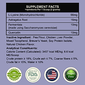 L-Lysine Powder for Cats, Immune Support for Cats, Supports Immune and Eye Health Supplement, Lysine for Cats, Aid with Reduces Eye Discharge, Alleviates Sneezing and Runny Nose