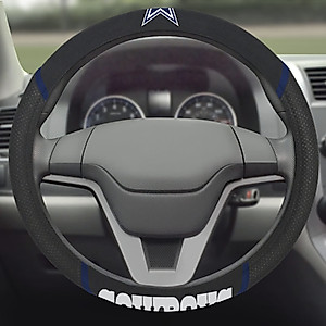 FANMATS unisex adult Embroidered Steering Wheel Cover, Black, 15 Inch Diameter US