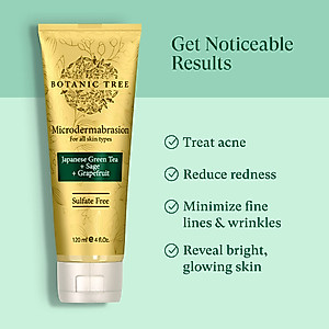 Botanic Tree Microdermabrasion Facial Scrub - Anti Aging Exfoliating Face Scrub for Acne Scars, Dullness, Wrinkles, Dry Skin, Pores, and Blackheads, 100% Vegan Skin Care Facial Exfoliator, 4 fl. oz.