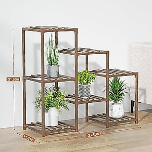 Blvornl Plant Stand Indoor Outdoor, 3 Tiers 7 Pots Ladder Corner Wood Plant Rack Holder Tiered Plant Shelf, Flower Pots Assembled Plant Stand for Patio Lawn Window Balcony Living Room Hallway Garden
