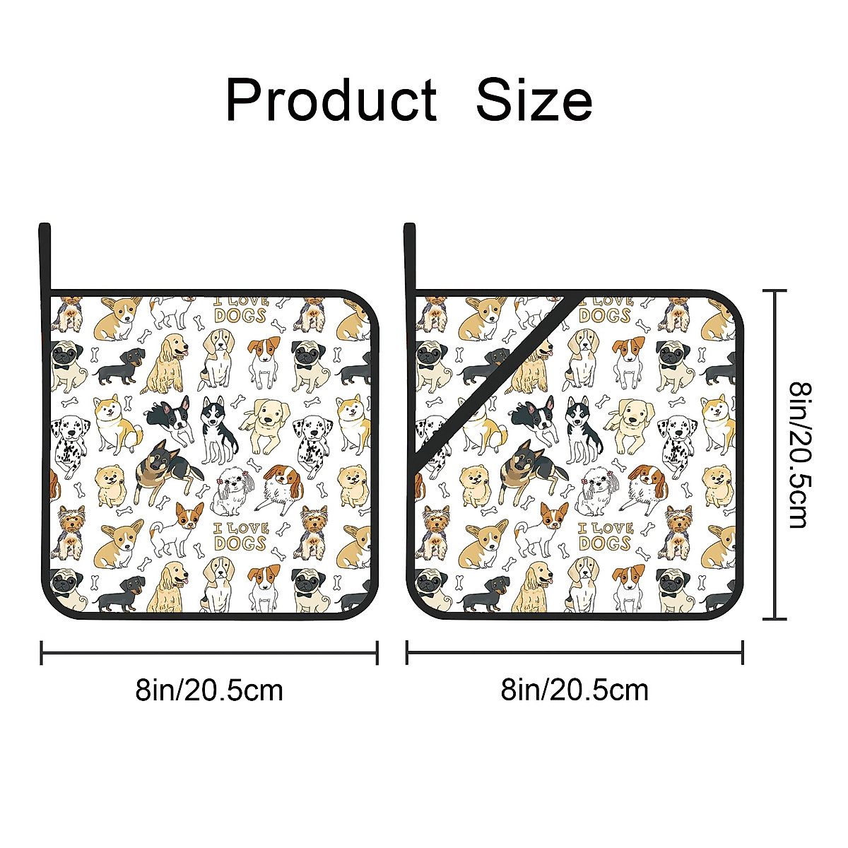Cute Dogs Pot Holders Set of 2 Kitchen Heat Resistant Potholder for Microwave Cooking Baking Oven End Dishes and BBQ