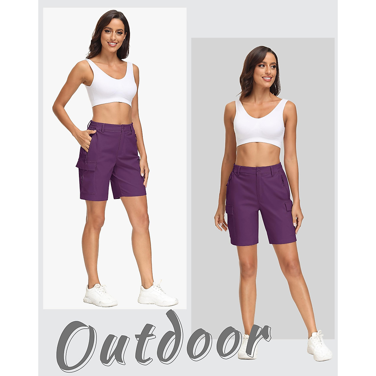 MAGCOMSEN Women's Hiking Shorts Lightweight Quick Dry Golf Shorts Pockets 7" Cargo Shorts Outdoor Casual Travel Purple Red, M