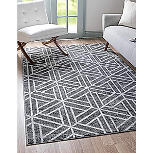 Rugs.com Lattice Trellis Collection Rug – 6' x 9' Gray Low-Pile Rug Perfect for Living Rooms, Large Dining Rooms, Open Floorplans